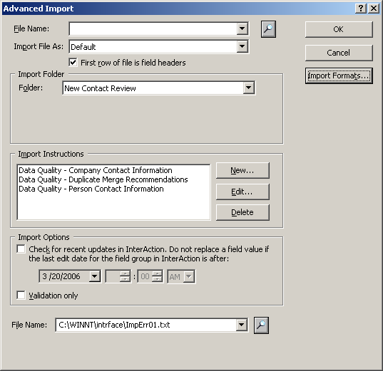 Performing the Advanced Import – InterAction Admin Client
