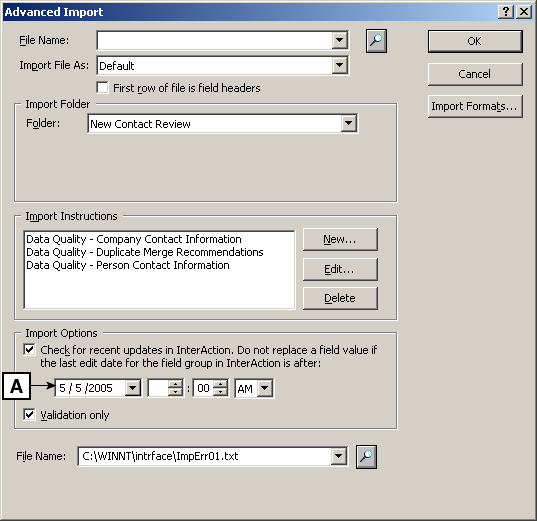 Specifying Options for Each Advanced Import You Run – InterAction® Administrator Answer Center
