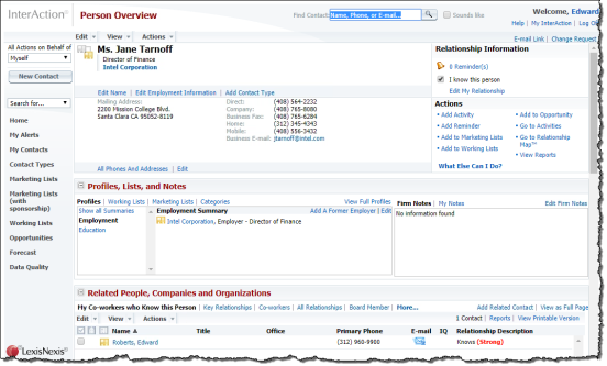 Overview of the Main Person/Company Pages – InterAction Admin Client