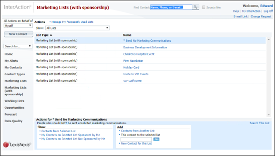 Marketing List Pages – InterAction Admin Client