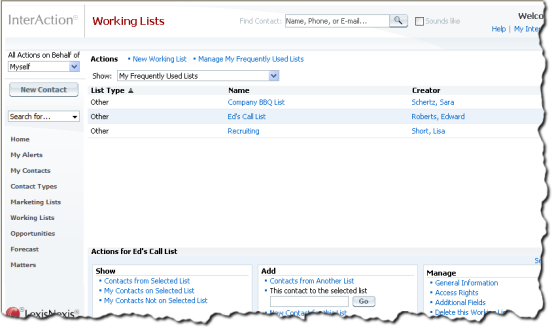 Working List Pages – InterAction Admin Client