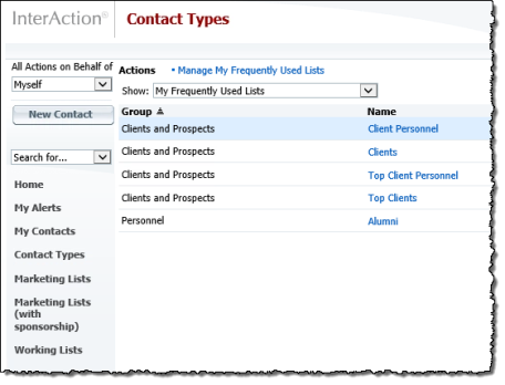 Contact Type List Pages – InterAction Admin Client