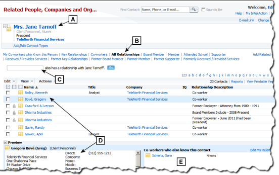 Related Contacts Page – InterAction Admin Client