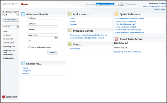 Overview of the Web Client Home Page – InterAction Admin Client