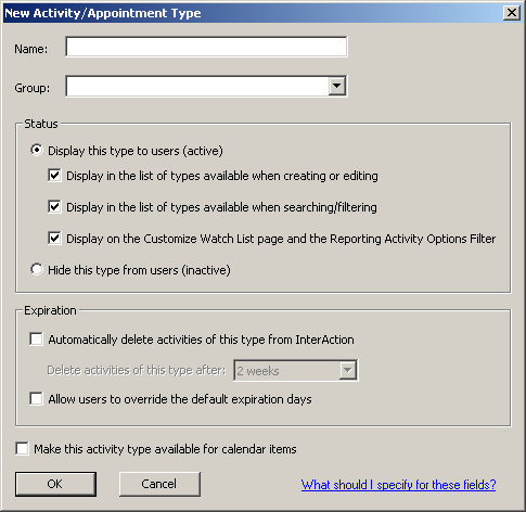 Creating and Editing Activity Types and Groups – InterAction® Administrator Answer Center