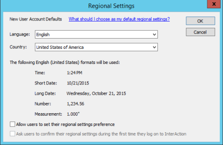 Regional Settings – InterAction Admin Client
