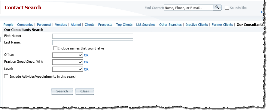 Our Consultants Search – InterAction Admin Client