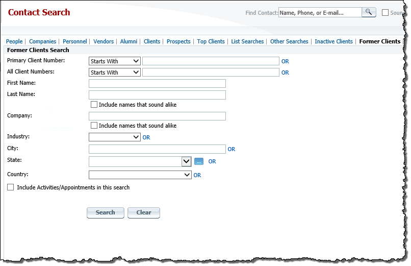 Former Clients Search – InterAction Admin Client