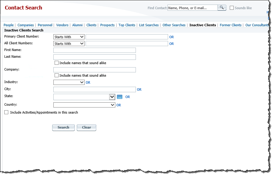 Inactive Clients Search – InterAction Admin Client