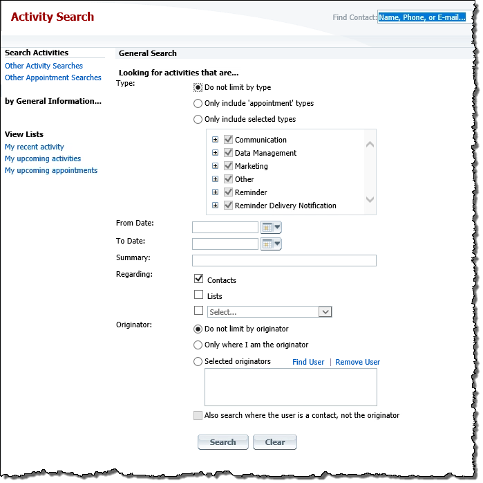 Activity and Appointment Searches – InterAction Admin Client