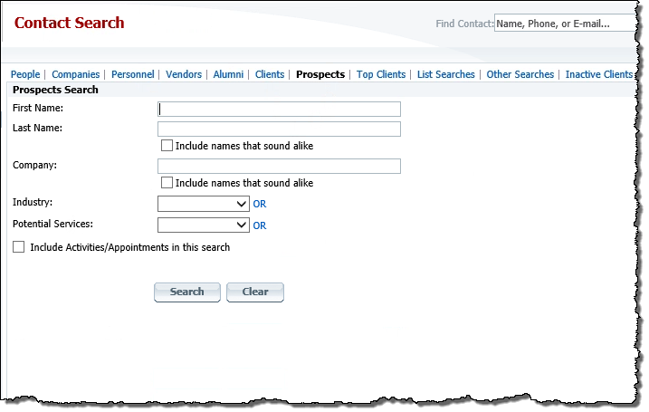 Prospects Search – InterAction Admin Client