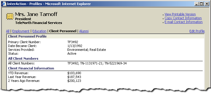 Client Personnel Profile – InterAction Admin Client