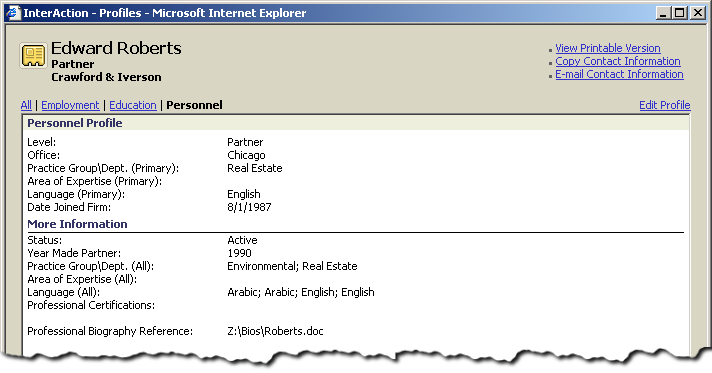 Personnel Profile – InterAction Admin Client