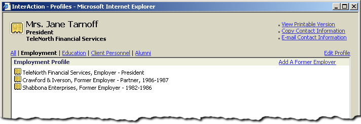Employment Profile – InterAction Admin Client