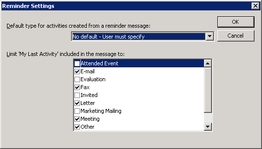Configuring Reminder Settings – InterAction® Administrator Answer Center