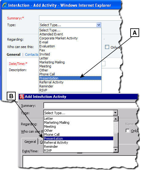 Determining Where Activity Types are Displayed – InterAction Admin Client