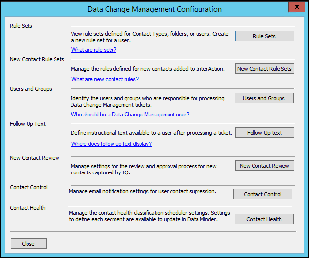 Contact Health Settings – InterAction Admin Client