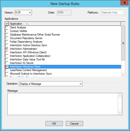 Creating and Editing Startup Rules – InterAction Admin Client