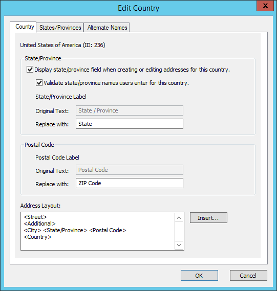 Country Configuration – InterAction Admin Client